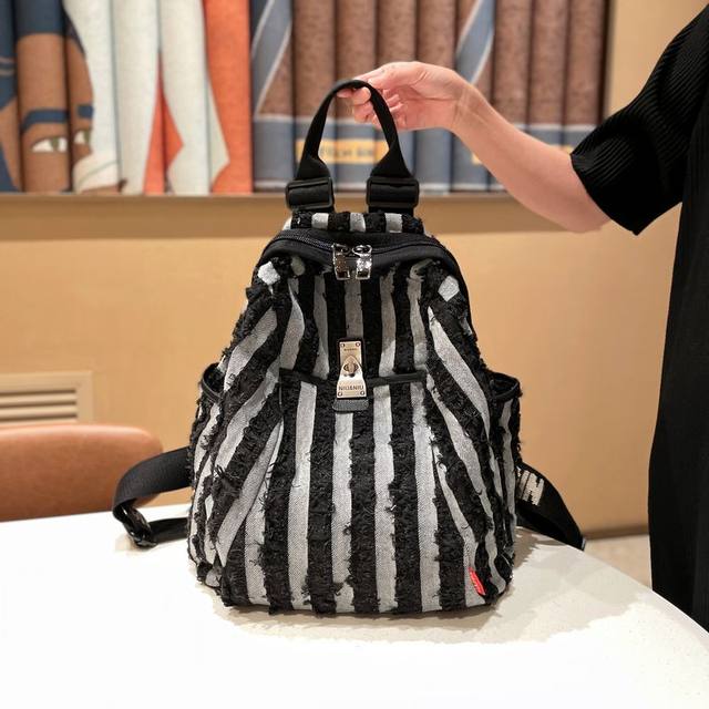 Lightweight canvas backpack for women 2024 new fashion striped women's ...