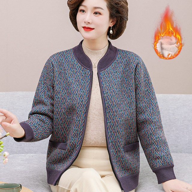 Middle -aged and elderly winter sweater jacket female grandma with ...