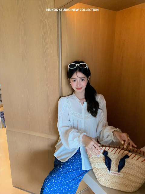 Mukok Peninsula Rose~ High-End Pleated Lace Patchwork Shirt, White ...