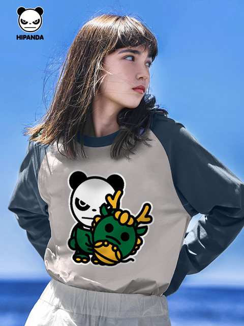 Hipanda Hello Panda Guo Chao couple inserted long -sleeved shirt 2024 autumn new contrasting ...