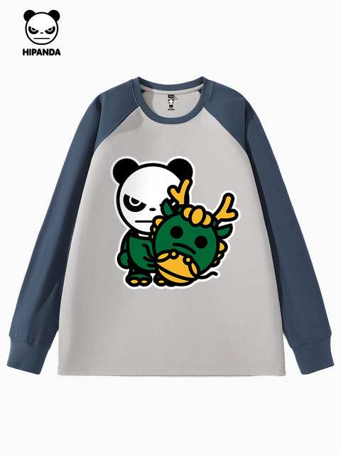 Hipanda Hello Panda Guo Chao couple inserted long -sleeved shirt 2024 autumn new contrasting ...