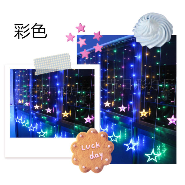 Small colorful lights flashing string lights decorate romantic bedroom ...