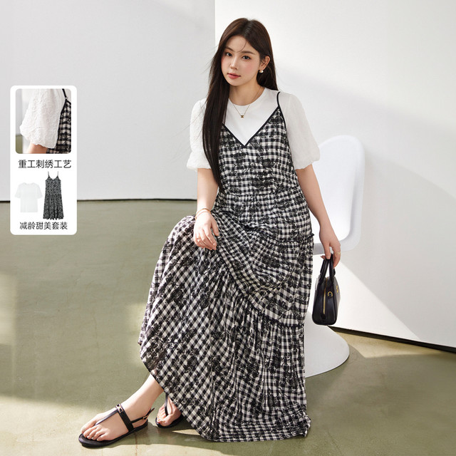 Xianli Show Large size Women's French Gentle Placci Skirt Bubble Sleeve ...