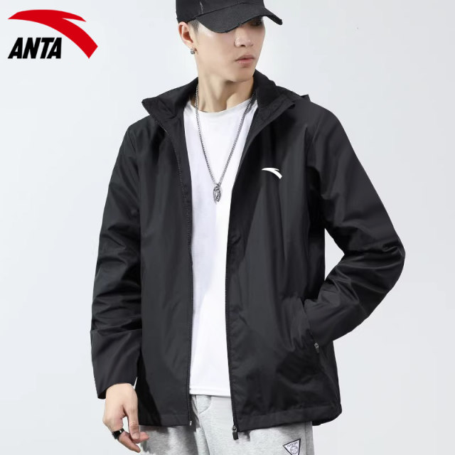 ANTA jacket men's casual youth black windproof all-match casual hooded ...