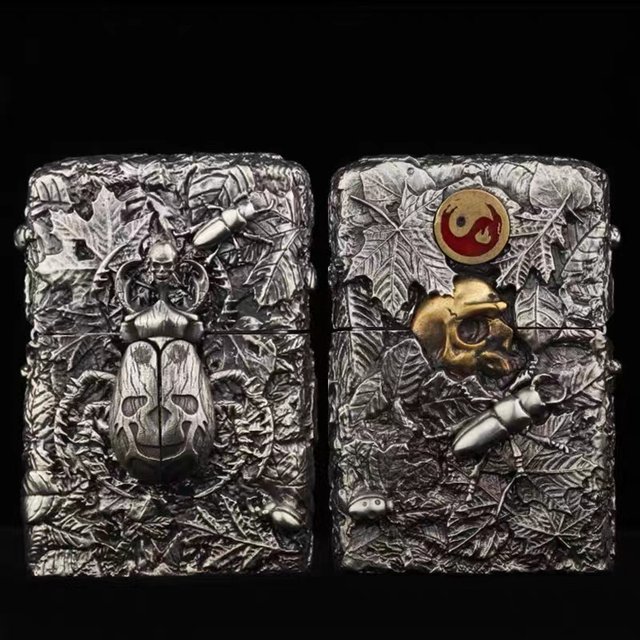zippo lighter genuine original heavy armor mechanism beetle skull ...