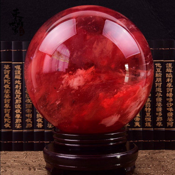 Natural red crystal ball ornaments, smelted crystal good luck head ...