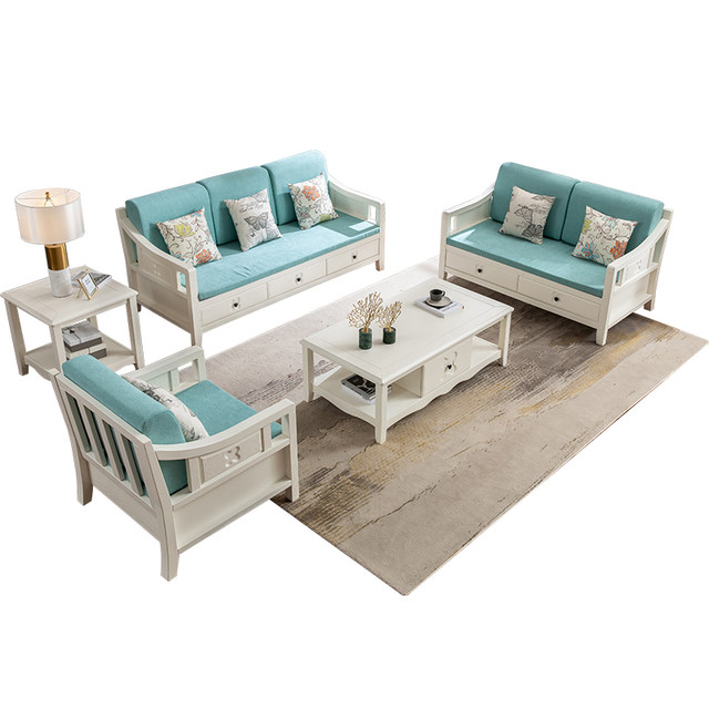 White solid wood sofa rural style sofa set combination living room ...