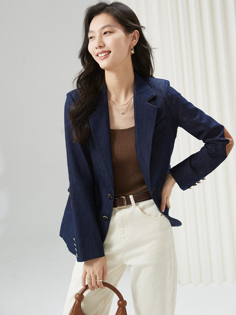 Retro blue denim short jacket for women 2025 spring new suit collar two ...