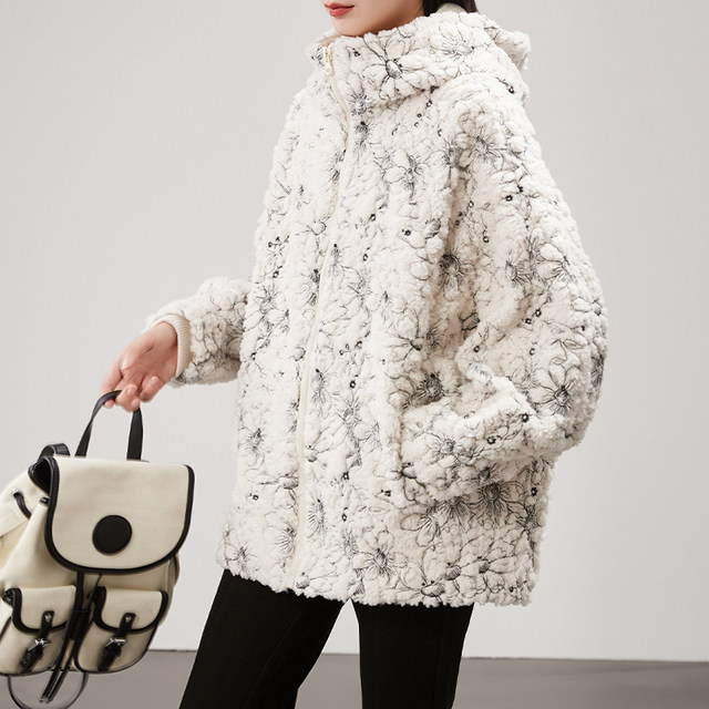 White printed short outer set female 2024 autumn new Korean version of ...