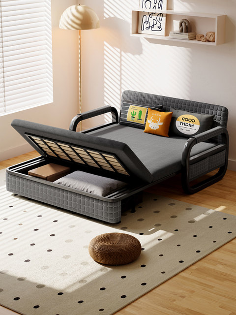 Folding dual-use sofa bed, multi-functional storage, telescopic balcony, single double living ...