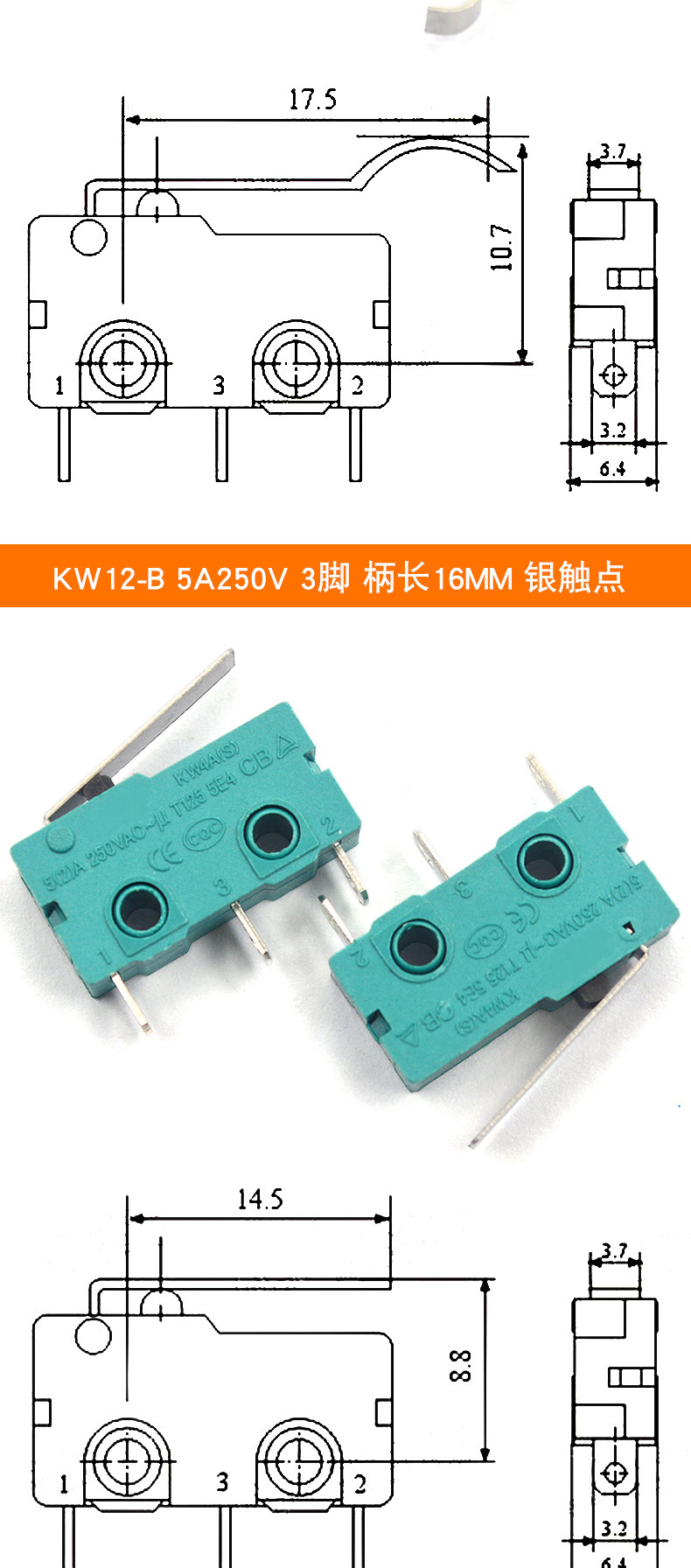 Finecorsa corsa micro kw12 5a250v contatto argento | Risym