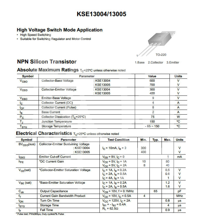 13005A MJE13005A TO-220 NPN Switching Transistor