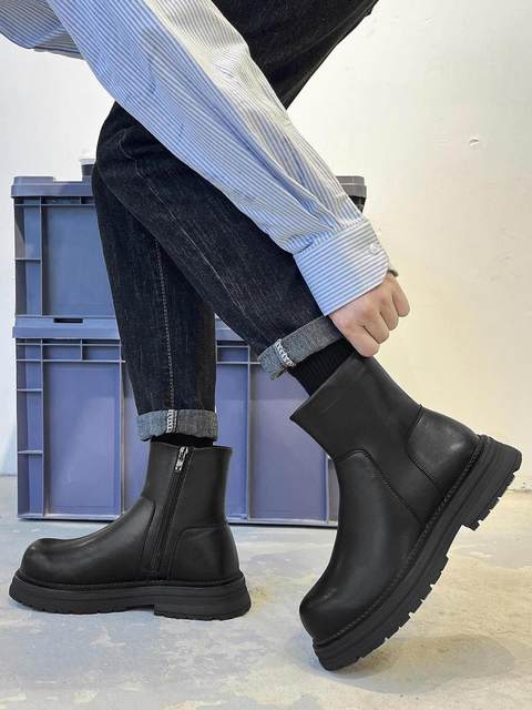 Spring Chelsea boots men's breathable soft bottom British chimney boots ...