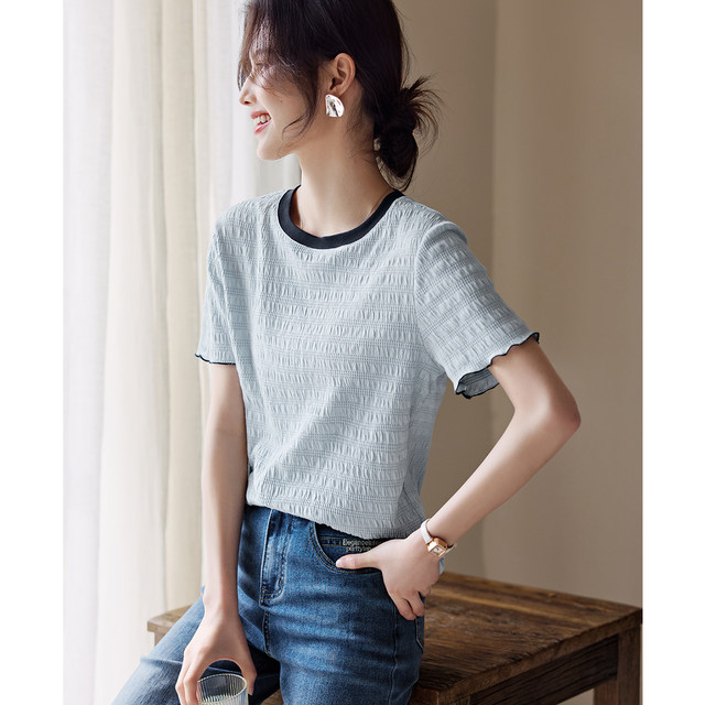 XWI XWI texture fungus short-sleeved T-shirt for women in summer with ...