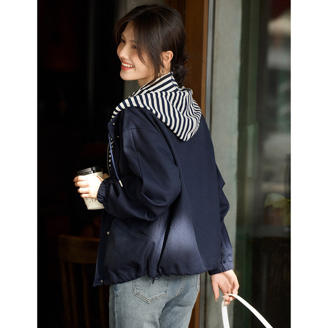 XWI XWI contrasting color stitching striped hooded jacket women's 24 ...