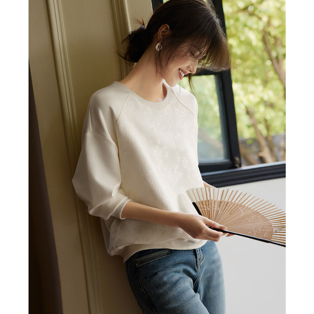 XWI XWI Xinwei satin jacquard stitching texture sweatshirt women's ...