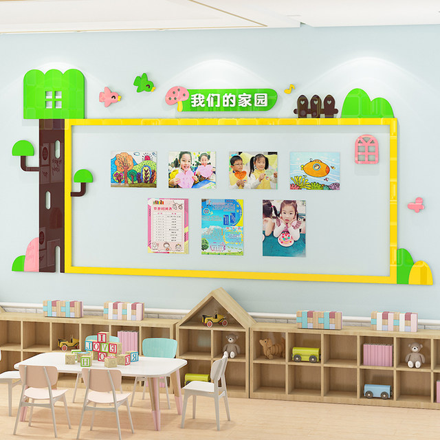 Kindergarten work display photo wall sticker environmental creation ...