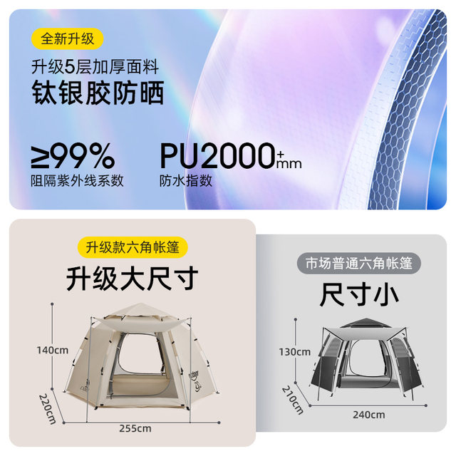 Camel hexagonal fully automatic tent outdoor camping folding free quick ...