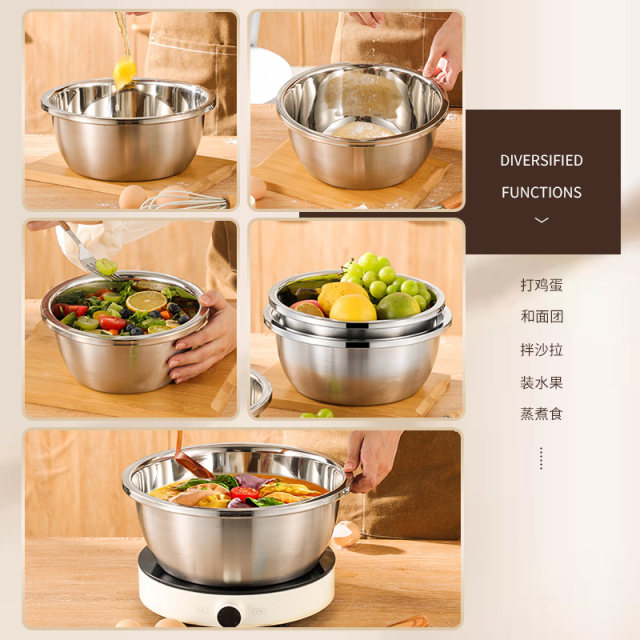 Extra thick 304 stainless steel basin household soup basin kitchen egg ...