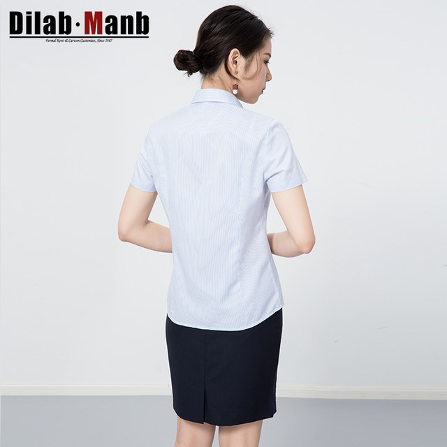 Dimeng formal shirt women's short-sleeved pure cotton no-iron blue ...