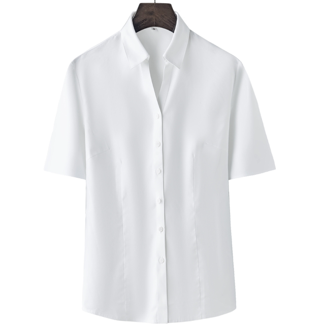 Dimeng Professional White Shirt Women's Short-Sleeved Pure Cotton Non ...