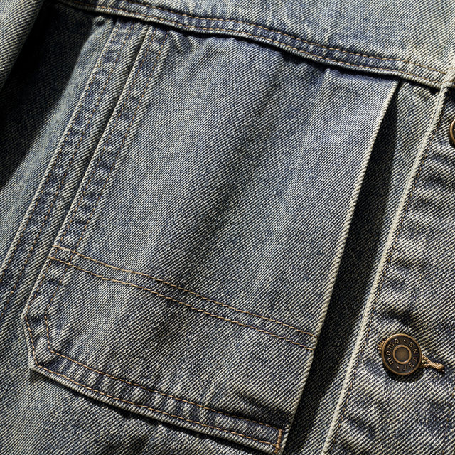 High -end American retro old -fashioned denim jacket Men's spring and ...