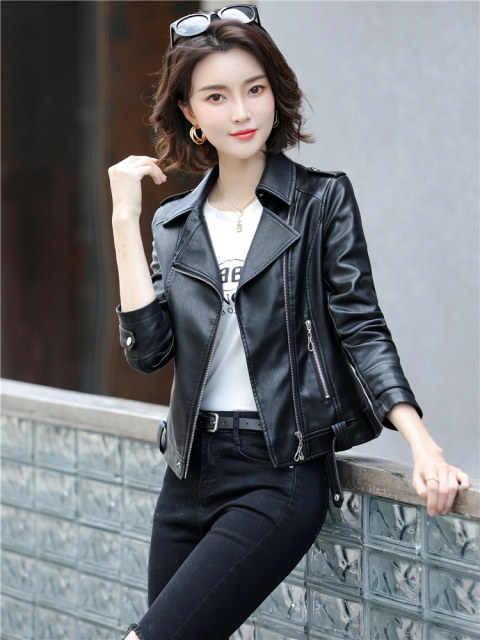 Motorcycle motorcycle leather jacket for women short 2024 spring and ...