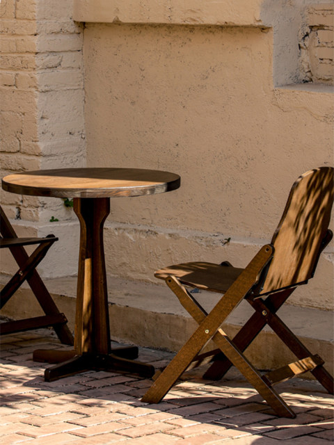 Solid wood folding round table household retro cafe table and chair ...