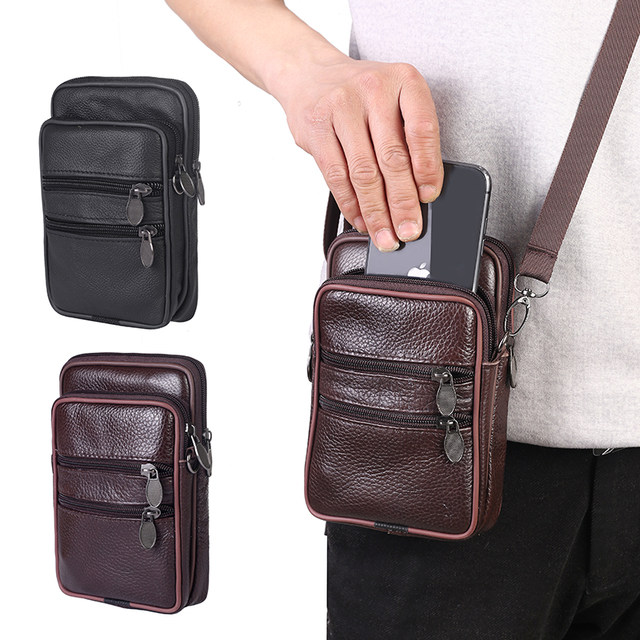 Leather mobile phone bag men's cowhide mesengers large -capacity waist ...