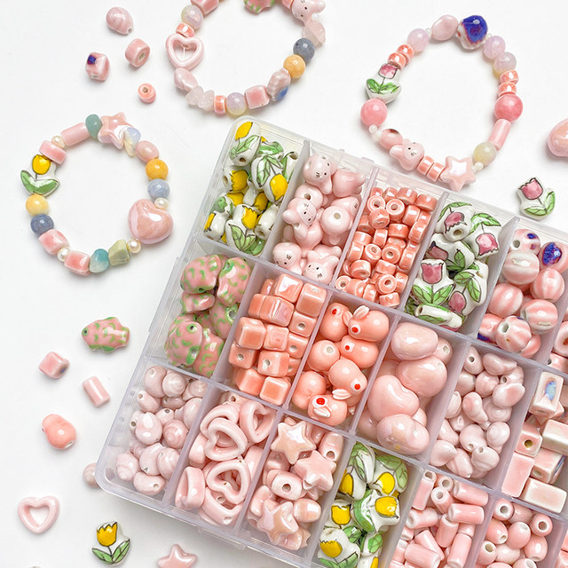 Powder cherry blossom ceramic tulip small square beads diy hand-woven ...