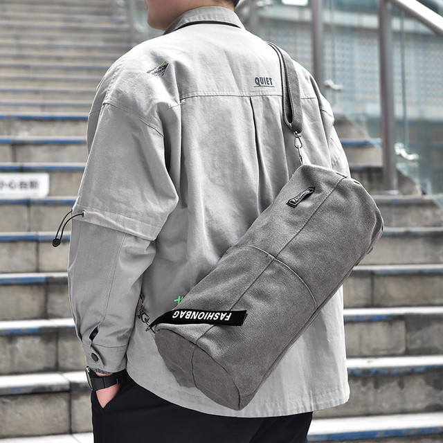 Canvas Bag Men's 2025 New Simple Retro Cylinder Postman Crossbody ...