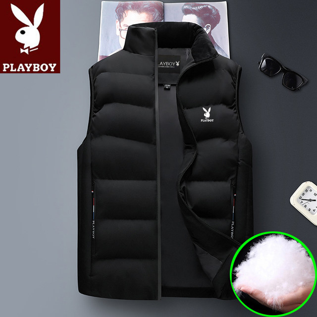 Playboy Autumn and Winter Stand Collar Thickened Men's Down Cotton Vest Vest Men's Warm Jacket ...