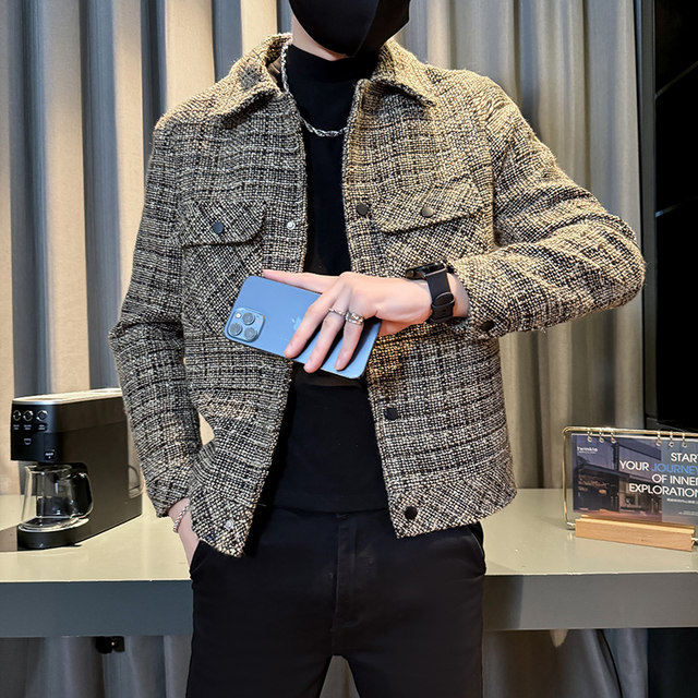 Autumn and winter woolen woolen jacket men's high -end tide brand ...