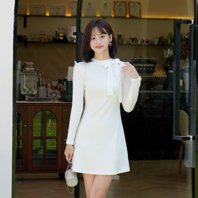 ATAR Lady's Bow Long Sleeve Dress Women's 2024 Autumn and Winter New ...