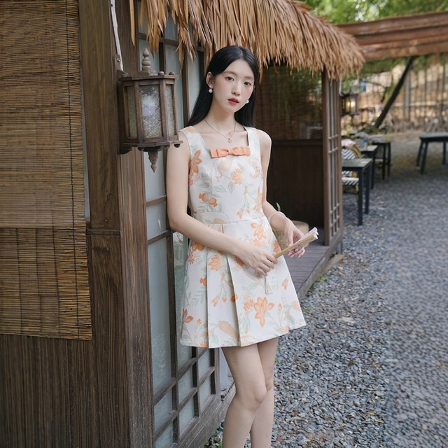 ATAR commuter OL bow autumn persimmon jacquard sleeveless dress 2024 ...