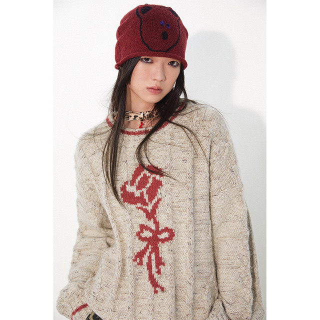 Physics Boy Series Rice Krispie Story Contrast Color Cable Pullover Sweater