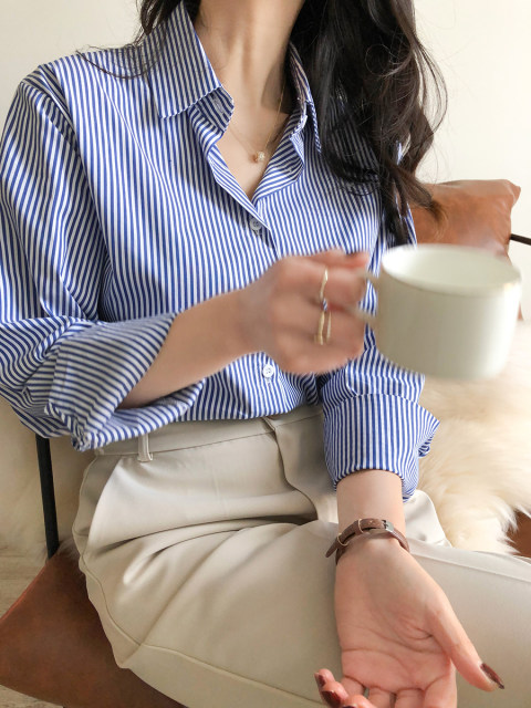 Achu Fashionable and Sophisticated Blue Shirt for Women, Blue and White ...
