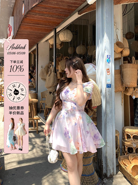 Annie is not popular, Zixia Fairy Grey Lace V-neck Printed Dress for Women in Summer, Slightly ...