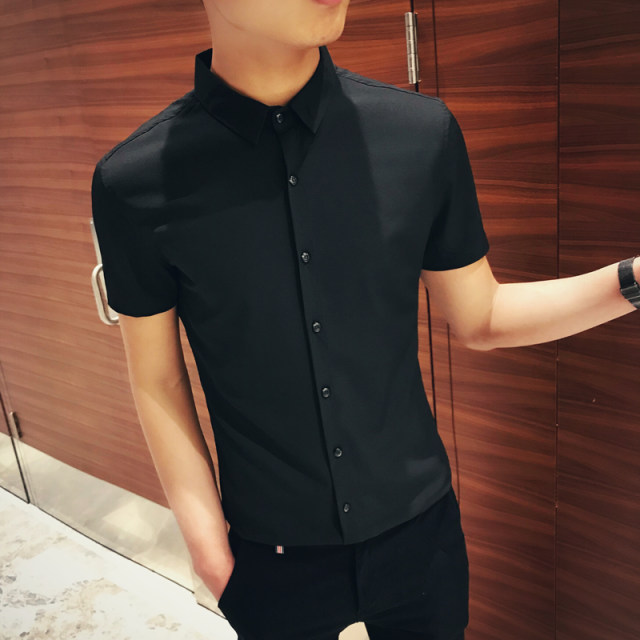 155 small size men's short solid color short-sleeved shirt men's S size ...