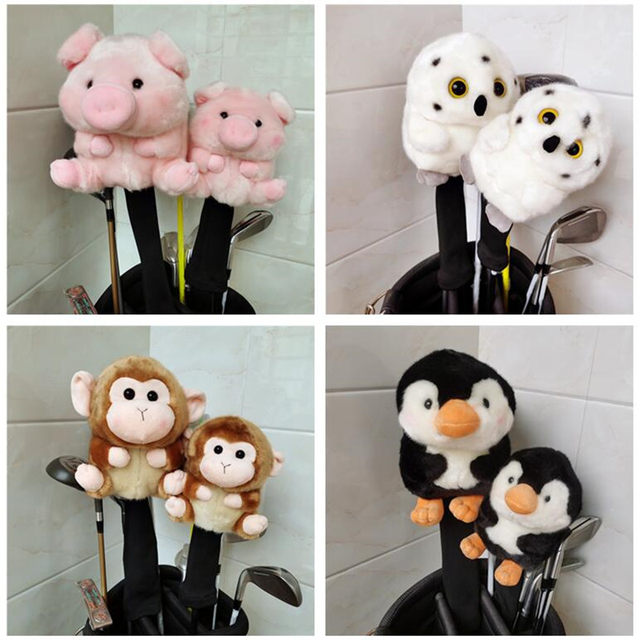 Cute golf club cap cover driver head cover penguin owl club head cover ...