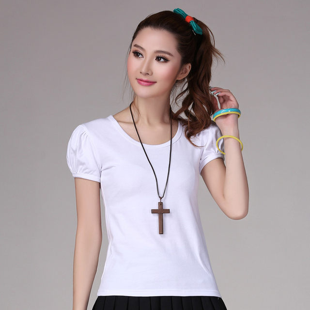 2022 Summer new solid color short -sleeved slim -fitting round neck ...