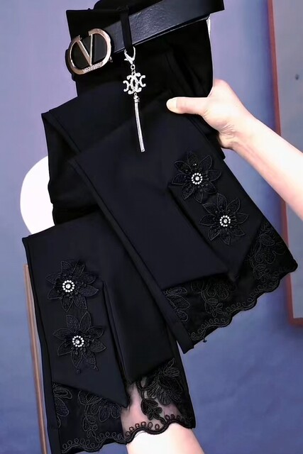 South Korea's elastic boot-cut pants, fashionable flower lace three ...