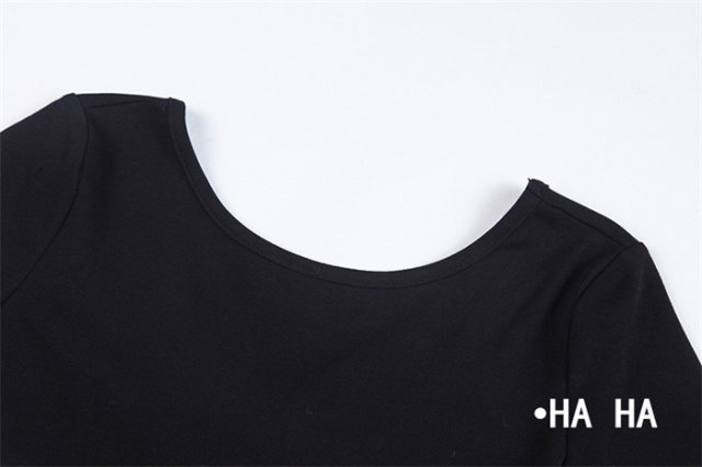 HAHA back bow design backless bottoming T-shirt women's black slim fit ...