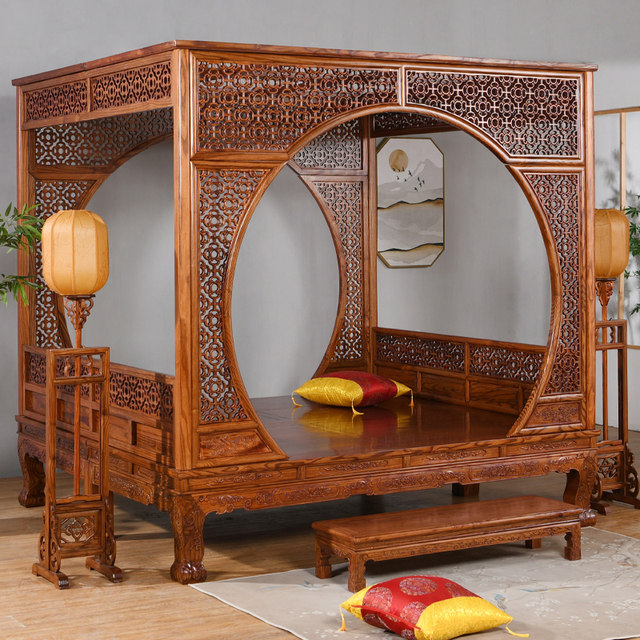 Solid wood antique new Chinese style mahogany south elm carved Qiangong ...