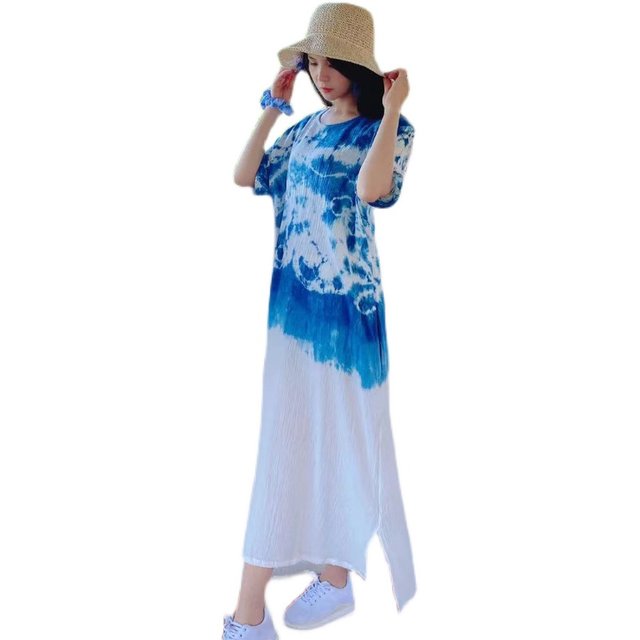 Yiche tie-dye original design handmade plant blue dyed literary cotton ...