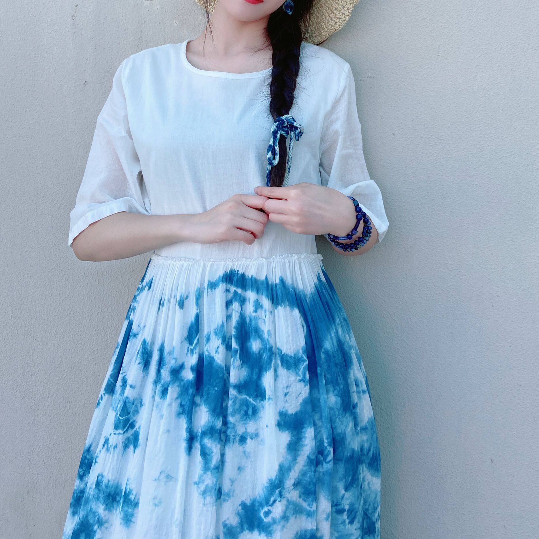 Yiche tie-dye original design handmade plant blue dyeing grass dyeing ...