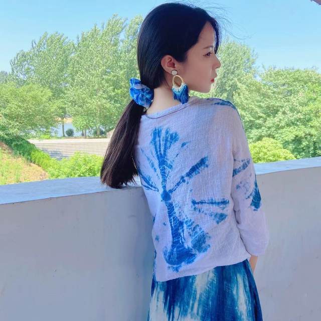 Yiche tie-dye original design handmade plant blue dyeing artistic fresh ...