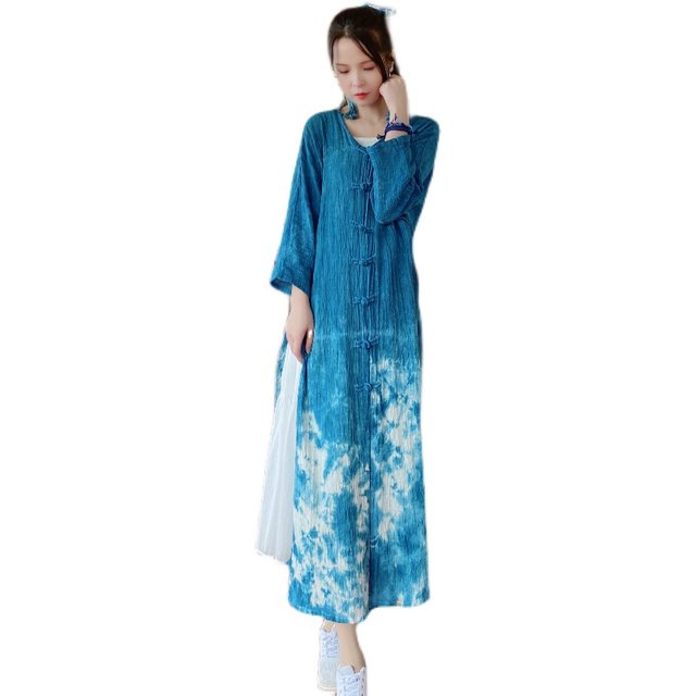 Yiche tie-dye original design handmade plant blue dyed literary Chinese ...