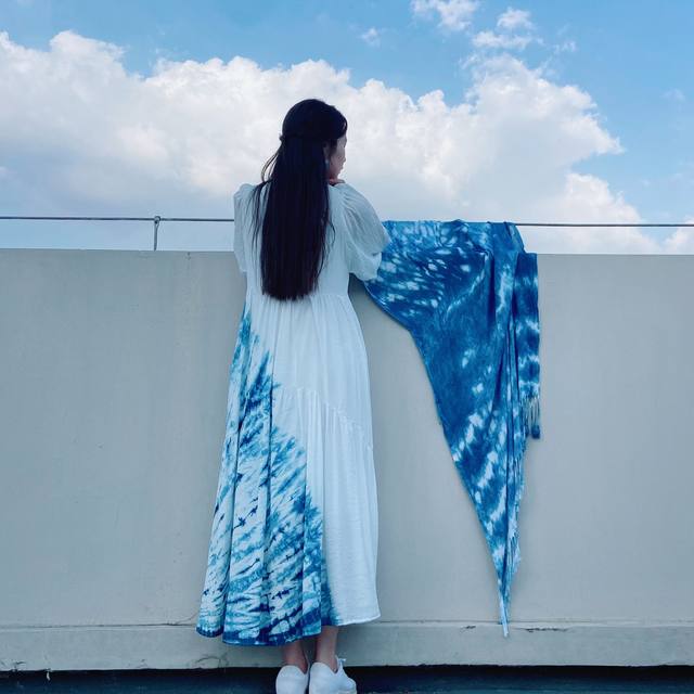 Yiche Autumn tie-dye original design handmade plant blue dyed French ...