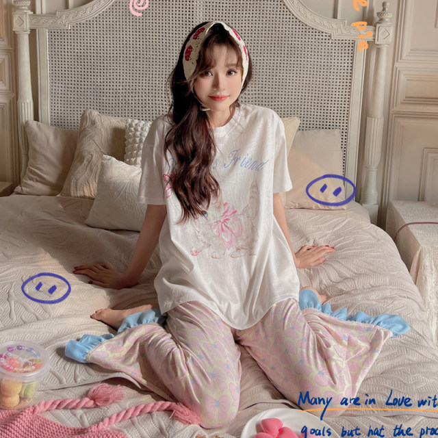 gill aimar Little Bear Home Clothing Cute Cartoon Bow Cat Pajamas Set ...